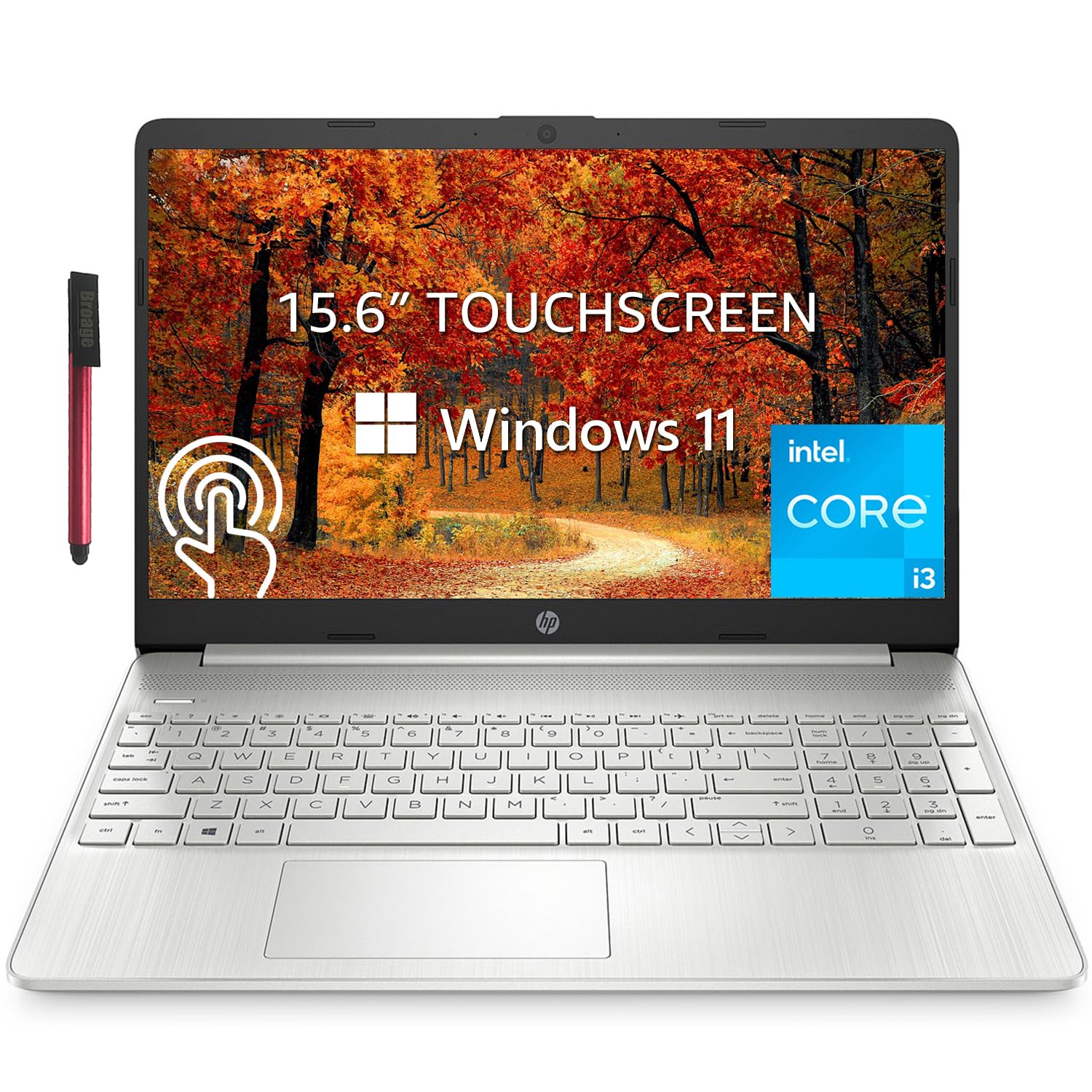 HP 15.6" Touchscreen Laptop Computer, Intel Core i3 1115G4 up to 3.2GHz (Beat i5-10210U), 32GB DDR4 RAM, 1TB PCIe SSD, WiFi, Bluetooth, Natural Silver, Win11 S, BROAG 64GB Flash Stylus (Renewed)