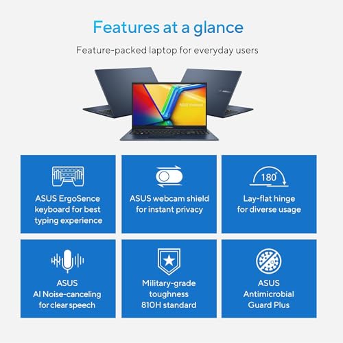 ASUS 2023 Newest Vivobook 15 Laptop, 15.6" FHD Display, Intel Core i3-1215U(up to 4.4GHz), 16GB RAM, 512GB SSD, Intel UHD Graphics, ‎WiFi, USB-A&C, HDMI, Windows 11 Home in S Mode
