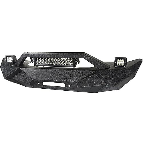 cciyu Rront and Rear Bumper with and Tire Carrier Compatible for 2007-2018 for Jeep Wrangler JK with D-ring, LED Strip Light and 4XLED Lights