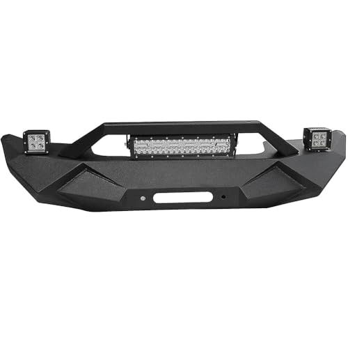 cciyu Rront and Rear Bumper with and Tire Carrier Compatible for 2007-2018 for Jeep Wrangler JK with D-ring, LED Strip Light and 4XLED Lights