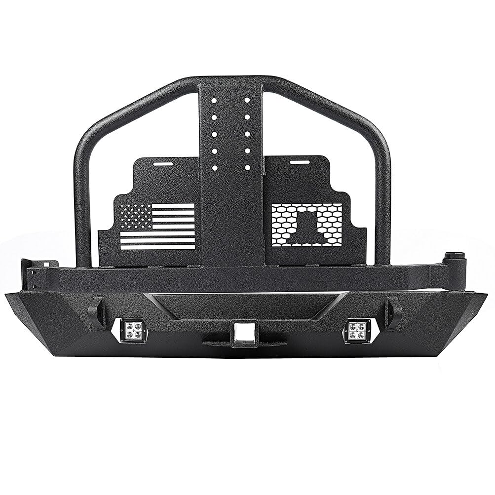 cciyu Rront Bumper and Rear Bumper Compatible for Jeep 2007-2018, Wrangler JK with D-ring with and Tire Carrier