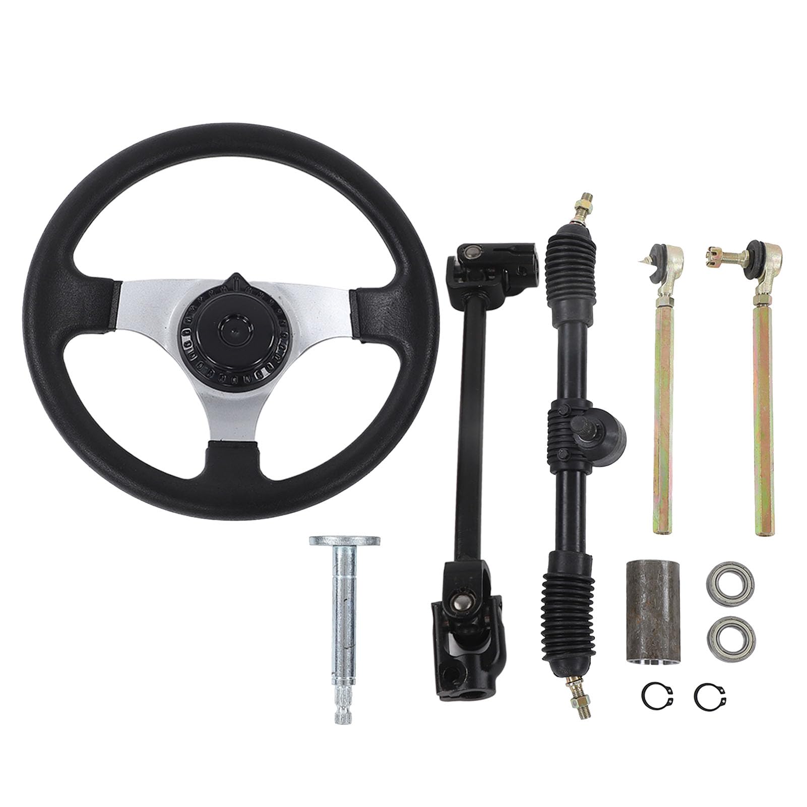 Vomeko Kart Steering Wheel Assembly - Gear Rack Pinion Adjustable Shaft Set with 300mm Steering Wheel Steel Kit for 150cc-250cc Engines Go Kart Steering System Replacement