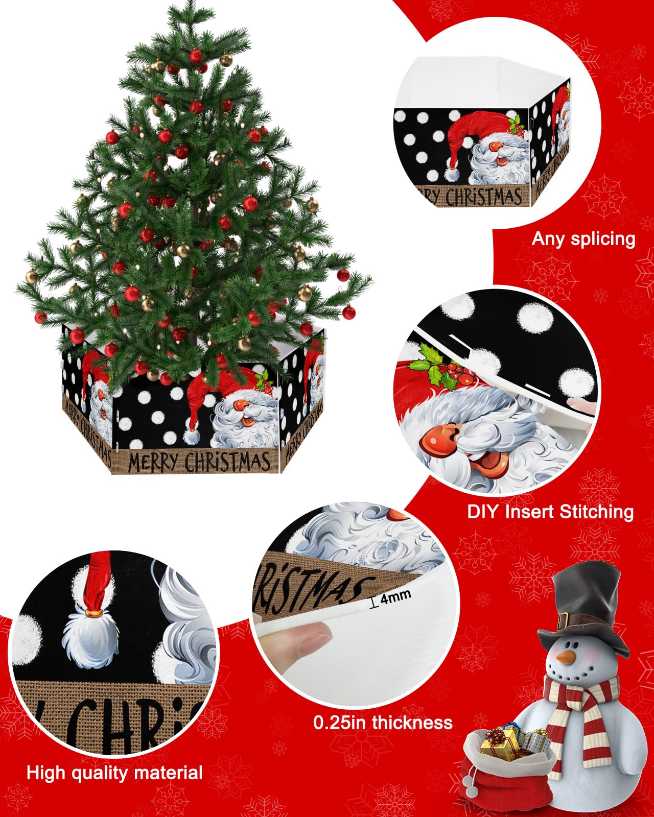 Christmas Boho Christmas Tree Collars for Artificial Trees, Christmas Tree Ring Xmas Tree Base Stand Cover Tree Skirts for Xmas Tree Decorations Holiday Party Red Gnomes Black White Dots 17'' x 10''