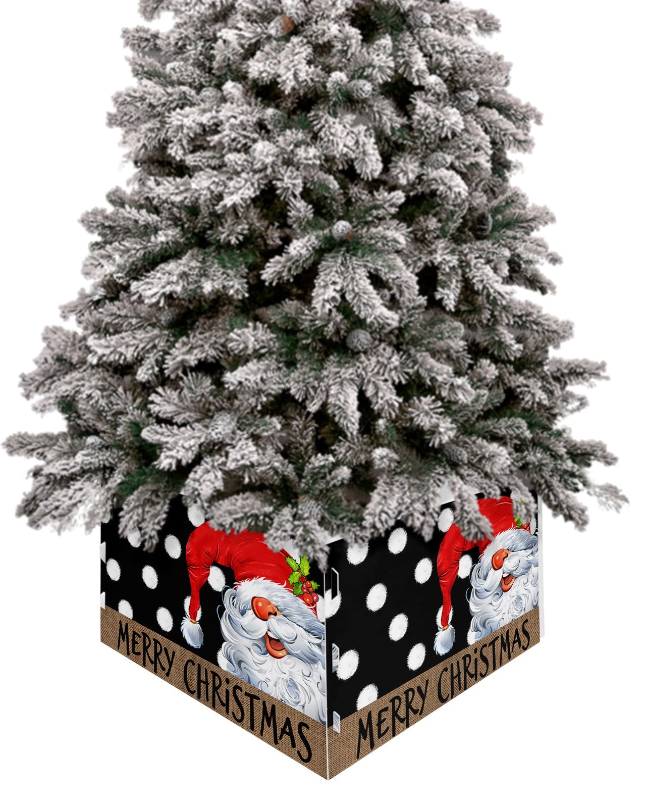 Christmas Boho Christmas Tree Collars for Artificial Trees, Christmas Tree Ring Xmas Tree Base Stand Cover Tree Skirts for Xmas Tree Decorations Holiday Party Red Gnomes Black White Dots 17'' x 10''
