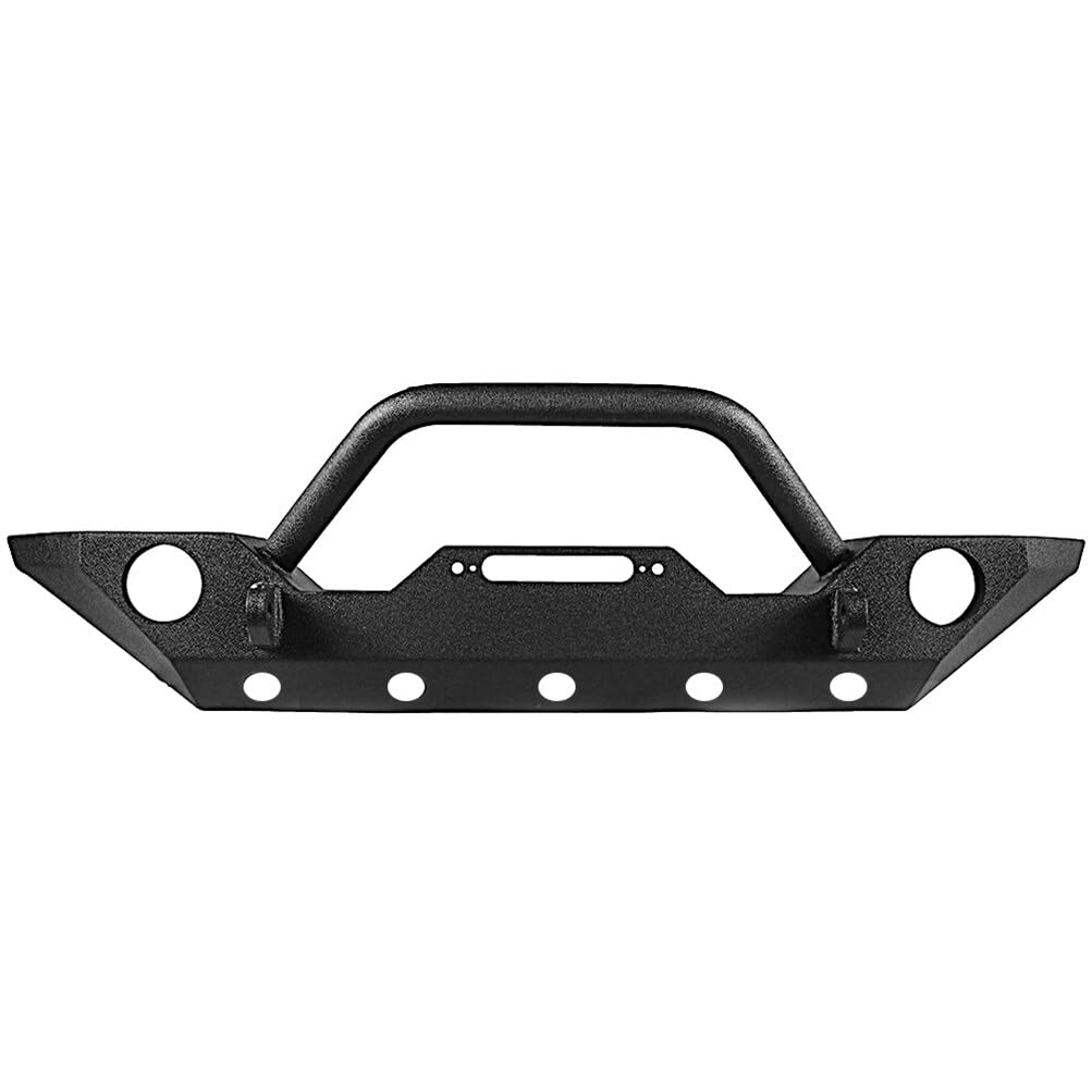 FINDAUTO Rront Bumper and Rear Bumper w/Tire Carrier Compatible for 2007-2018 for Jeep Wrangler JK with D-ring Winch Plate