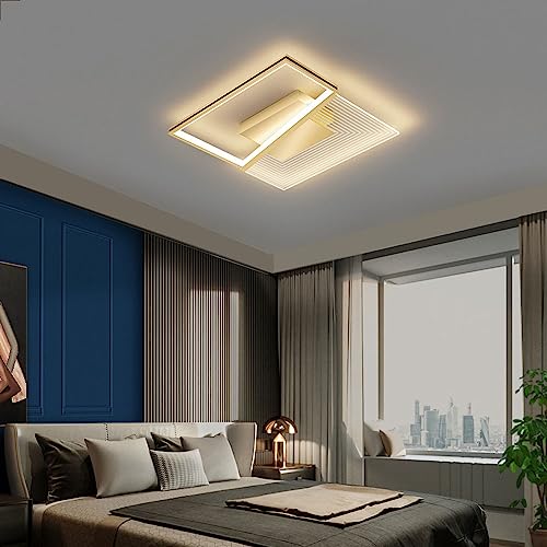 MayNuo Simple Style Led 3 Color Temperatures Dimmable Flush Mount Ceiling Light,Gold Square Lighting Fixtures,Contemporary Art Modeling Ceiling Lamp,for Bar, Living Room Ceiling Light/50Cm