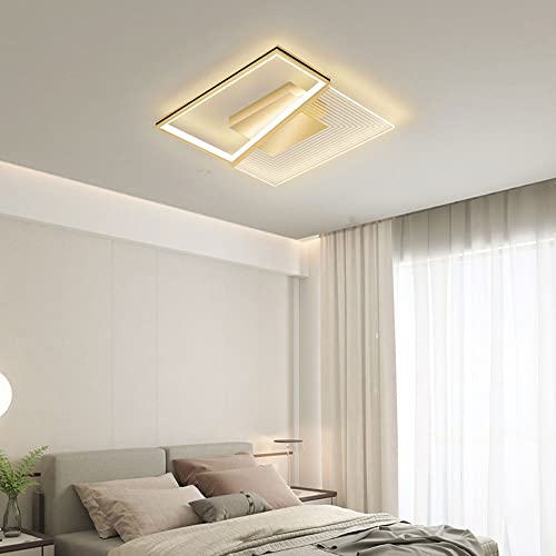 MayNuo Simple Style Led 3 Color Temperatures Dimmable Flush Mount Ceiling Light,Gold Square Lighting Fixtures,Contemporary Art Modeling Ceiling Lamp,for Bar, Living Room Ceiling Light/50Cm
