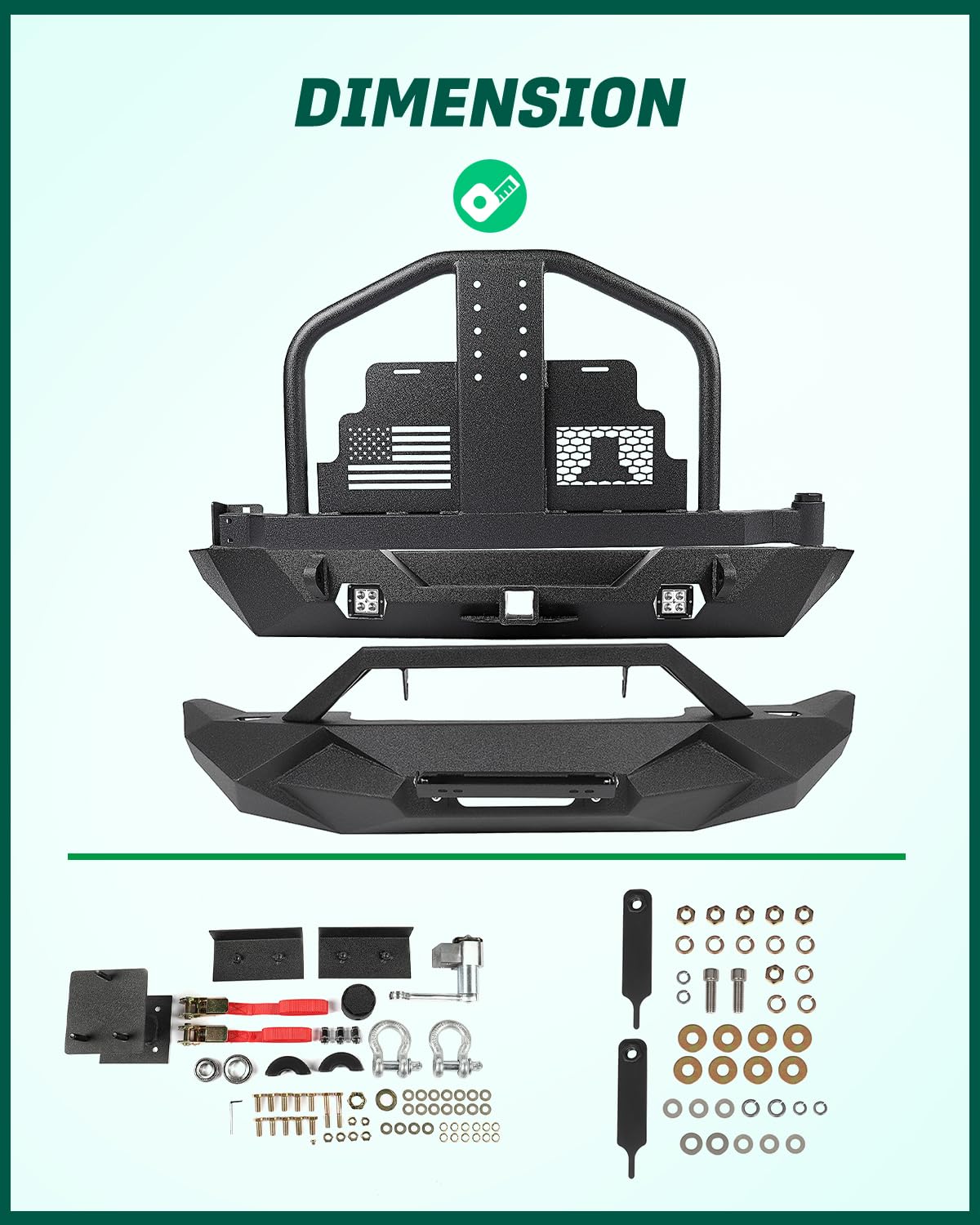SCITOO Rront Bumper + Rear Bumper w/Tire Carrier Textured Black for 2007-2018 for Jeep Wrangler JK Rock Crawler Bumper w/Winch Plate with D-ring