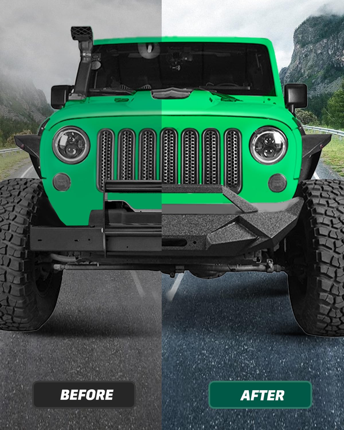 SCITOO Rront Bumper + Rear Bumper w/Tire Carrier Textured Black for 2007-2018 for Jeep Wrangler JK Rock Crawler Bumper w/Winch Plate with D-ring