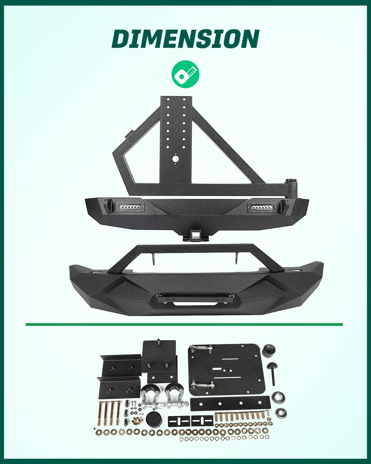 SCITOO Rront Bumper and Rear Bumper w/Tire Carrier Textured Black for 2007-2018 for Jeep Wrangler JK Rock Crawler Bumper w/Winch Plate with D-ring
