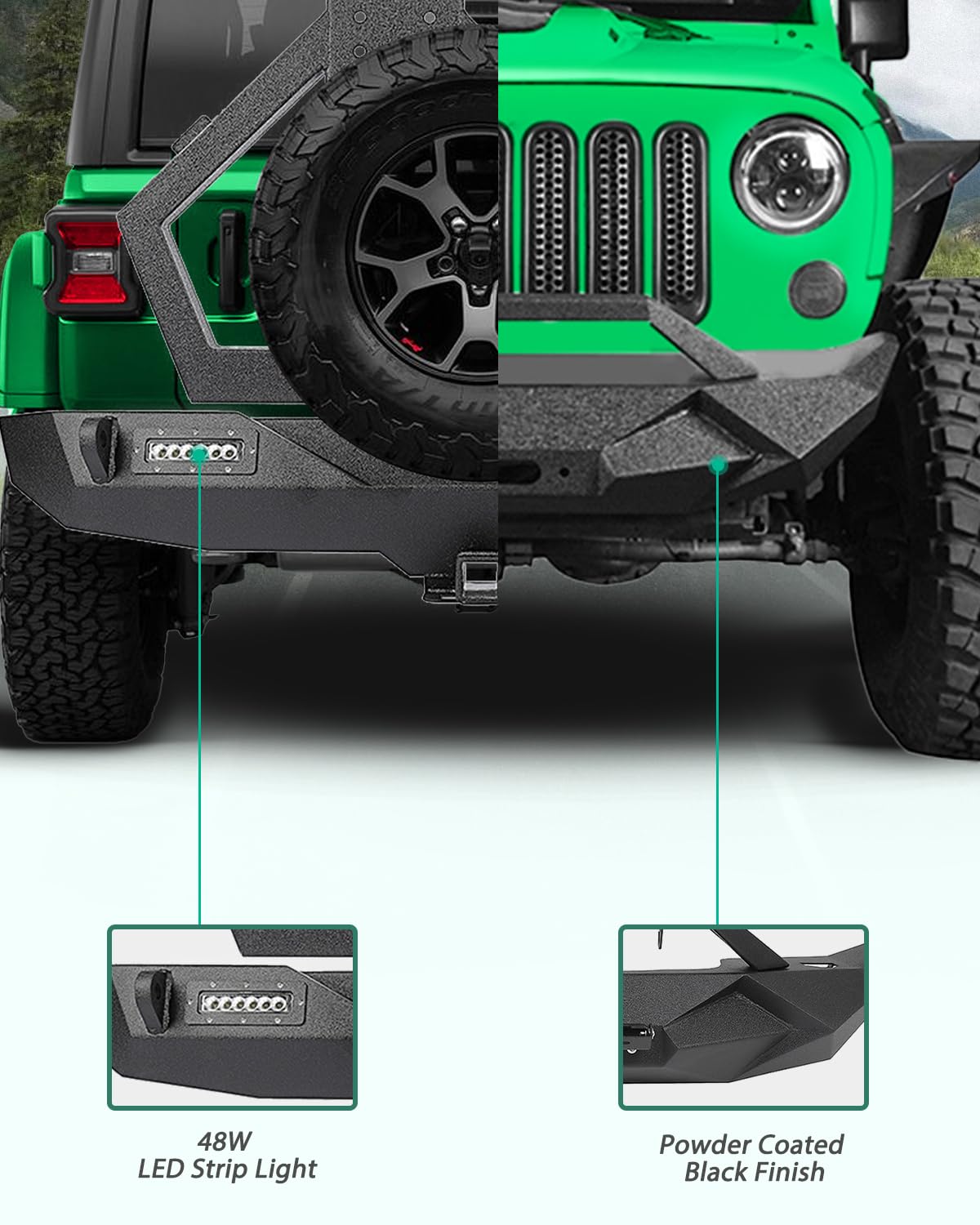 SCITOO Rront Bumper and Rear Bumper w/Tire Carrier Textured Black for 2007-2018 for Jeep Wrangler JK Rock Crawler Bumper w/Winch Plate with D-ring