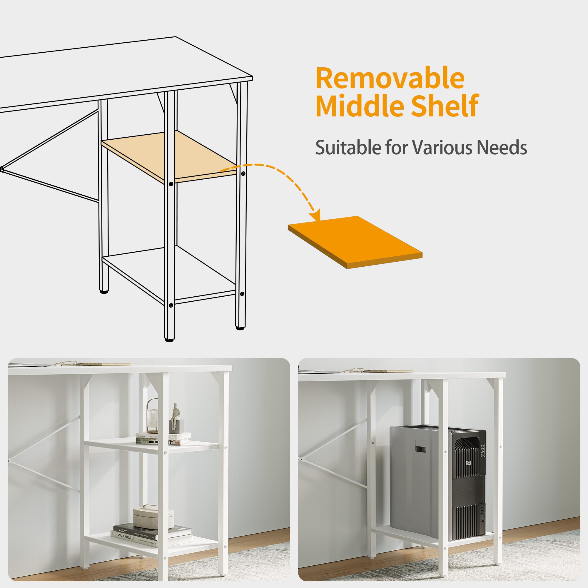 CubiCubi Small Computer Desk, 35 Inch Home Office Desk with Storage Shelves, Study Writing Desk, White