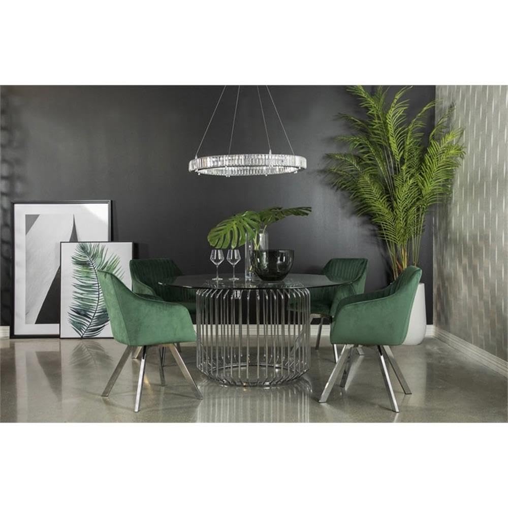 MAKLAINE Contemporary Velvet Tufted Sloped Arm Swivel Dining Chair in Green