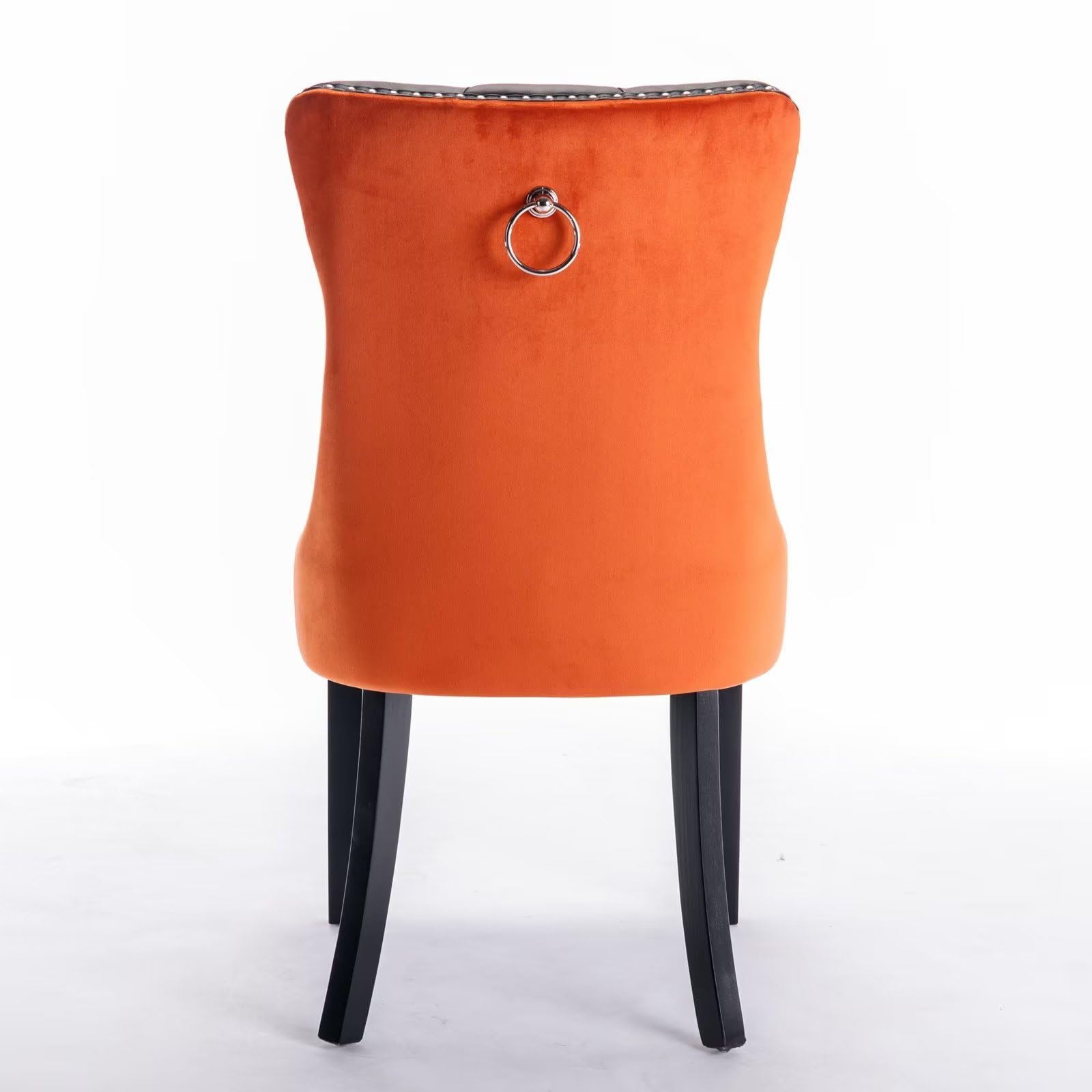 PU Leather Dining Chairs Set of 2, Upholstered Tufted Dining Room Chairs with Nailhead Trim, Ring Pull and Solid Wood Legs, Luxury Wingback Dining Chairs for Living Room Kitchen, Black+Orange