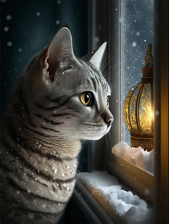 an Egyptian Mau Cat Christmas Cat Diamond Painting Kits for Adults,5D DIY Round Full Drill Cross Stitch Crystal Rhinestone Embroidery Paintings Arts Crafts 20 * 24inch