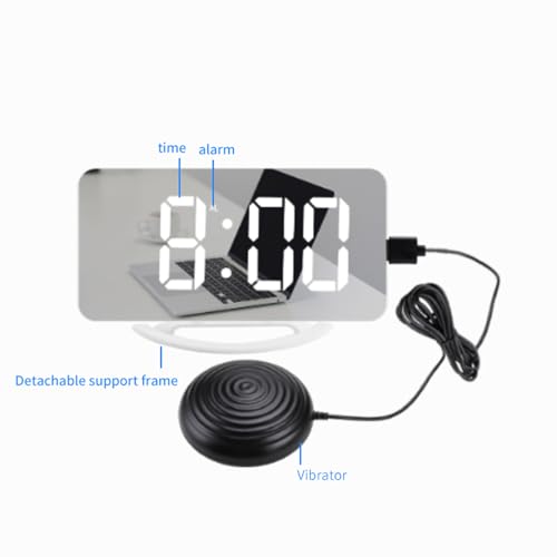Digital Alarm Clock, 6. 2 Inch LED Mirror Electronic Clocks, Dual USB Charging Port, Snooze Mode Loud Alarm Clock for Heavy Sleepers, Modern Desk Wall Clocks for Bedrooms Living Room Office- White