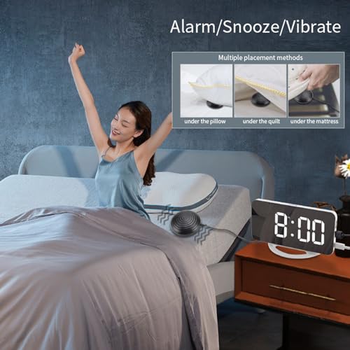 Digital Alarm Clock, 6. 2 Inch LED Mirror Electronic Clocks, Dual USB Charging Port, Snooze Mode Loud Alarm Clock for Heavy Sleepers, Modern Desk Wall Clocks for Bedrooms Living Room Office- White