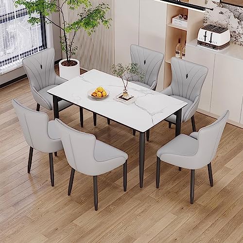 RILOOP Dining Chairs Modern Pu Leather High Back Padded Soft Seat Sturdy Carbon Steel Metal Legs Living Room Chairs/Light Gray