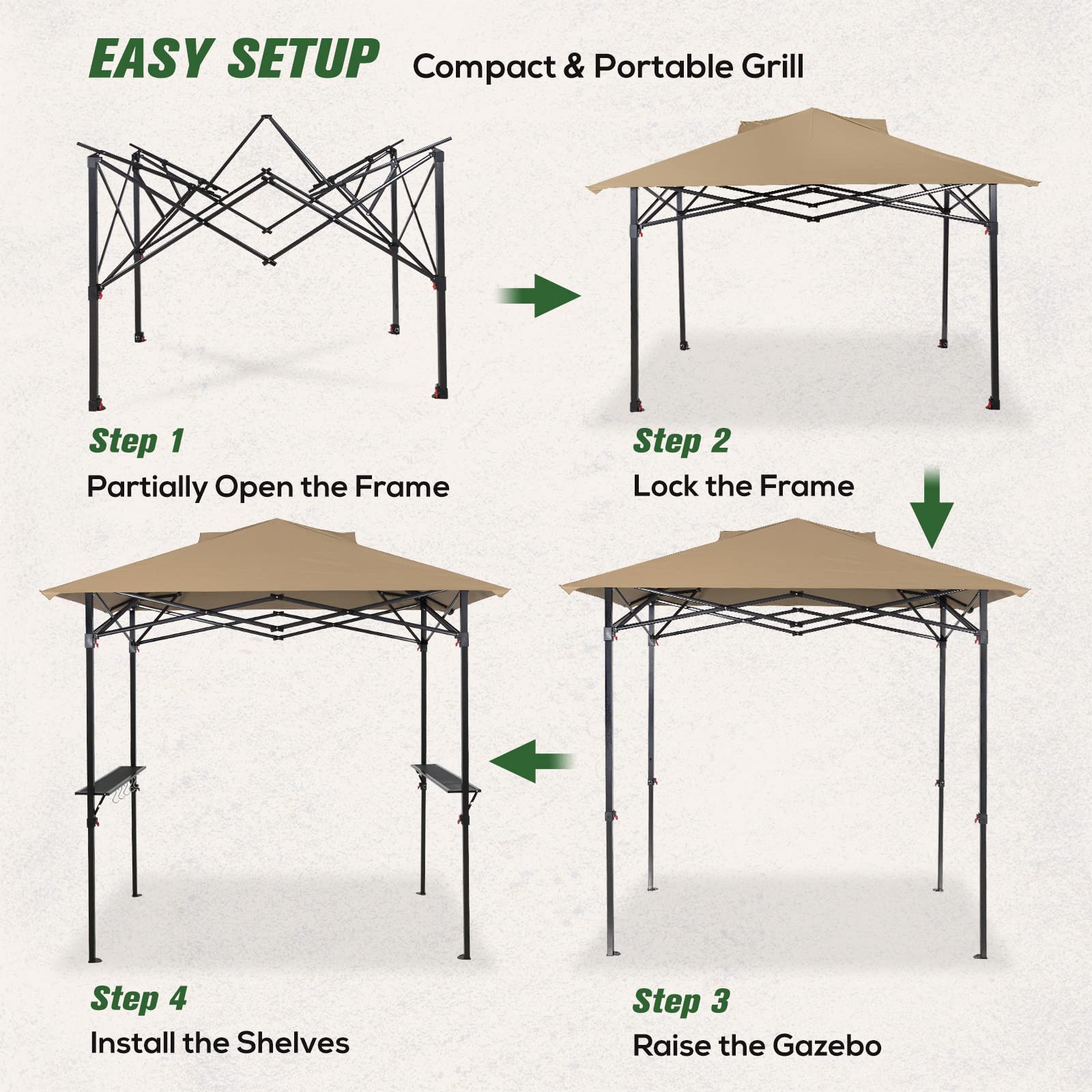 COOS BAY 8x5 Pop up Grill Gazebo with LED Globe String Lights