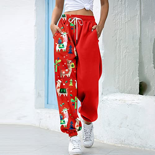 Womens Cargo Sweatpants,High Waisted Sweatpants for Women Christmas Print Elastic Waisted Workout Jogging Drawstring Casual Baggy Workout Pants Santa Claus Graphic Print U XL