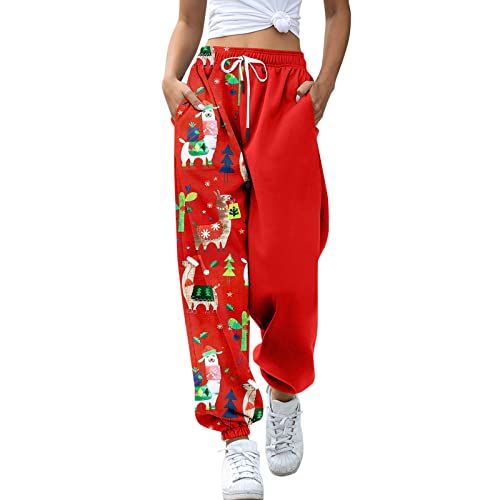 Womens Cargo Sweatpants,High Waisted Sweatpants for Women Christmas Print Elastic Waisted Workout Jogging Drawstring Casual Baggy Workout Pants Santa Claus Graphic Print U XL