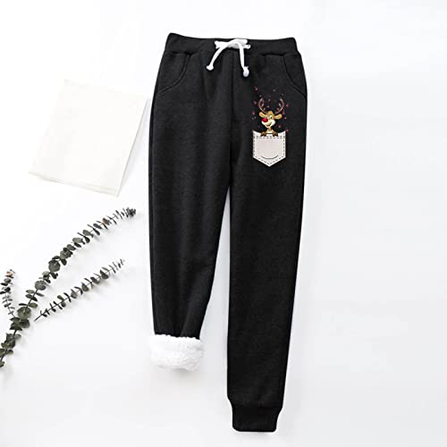 Low Rise Sweatpants,Womens Sweatpants with Pockets Christmas Print Elastic Waisted Workout Active Joggers Drawstring Casual Baggy Workout Pants Santa Claus Graphic Print Black XL