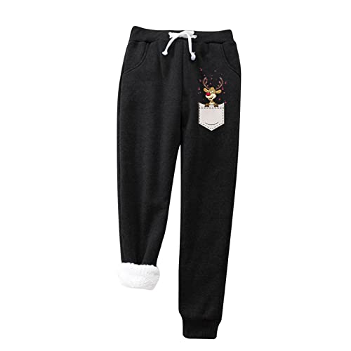 Low Rise Sweatpants,Womens Sweatpants with Pockets Christmas Print Elastic Waisted Workout Active Joggers Drawstring Casual Baggy Workout Pants Santa Claus Graphic Print Black XL