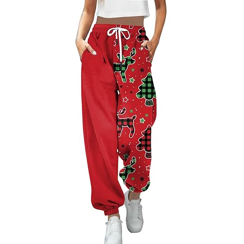 Flare Sweatpants,Womens Sweatpants with Pockets Christmas Print Elastic Waisted Joggers Pants GraphicĀ Print Straight Leg Baggy Sweatpants RedĀ WineĀ Glass GraphicĀ Print Pink XL