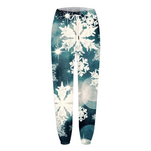 Oversized Sweatpants,High Waisted Sweatpants for Women Christmas Print Elastic Waisted Workout Jogging Drawstring Casual Baggy Lounge Bottoms Snowflake Graphic Print Light Blue XL