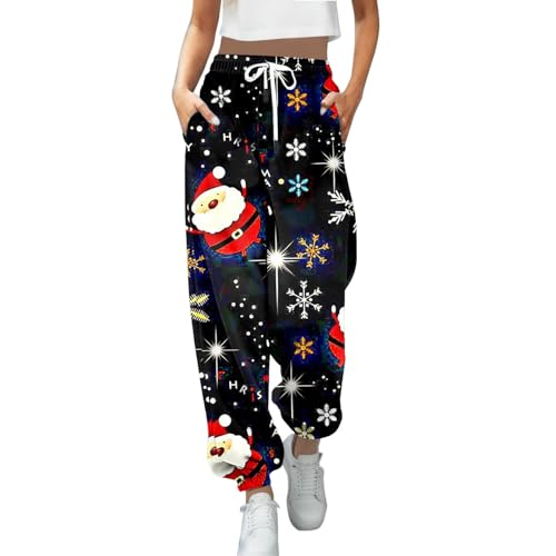Womens Cargo Sweatpants,Womens Sweatpants with Pockets Christmas Print High Waisted Workout Active Joggers Drawstring Lounge Running Sweatpants Red Wine Glass Graphic Print Black XL