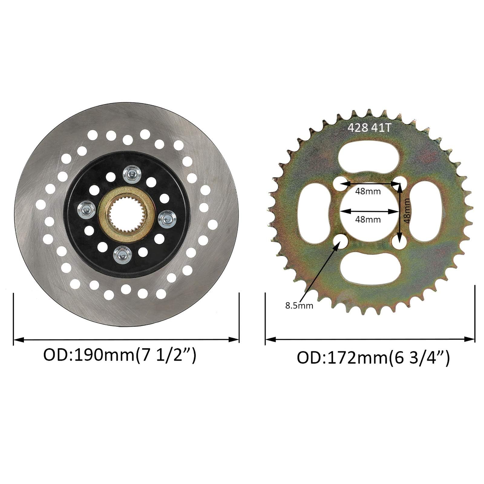 YC Yier 32" Go Kart Rear Live Axle Kit, 8" Complete Wheels Tires, 428 Sprocket, 4 Stud Hubs, Brakes, Front Steering Wheel Gear Rack Shaft Assembly for DIY Drift Trike Parts Golf Cart ATV Quad Buggy