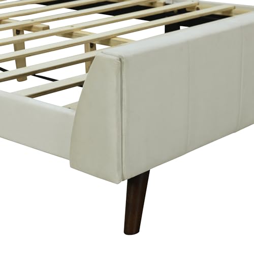 DNYN Upholstered Velvet Queen Size Platform Bed with Headboard & Footboard for Kids Bedroom,Easy Assemble & No Box Spring Needed,Perfect for Small Space, Beige