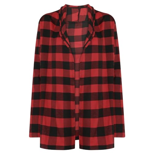 BAXLIMEK Cardigan For Women,2023 Fall Fashion Clothes Trendy Plaid Print Long Sleeve Shirts Outerwear,Dressy Casual Loose Open Front Lightweight Coats Plus Size Going Out Tops(B-Red,L)