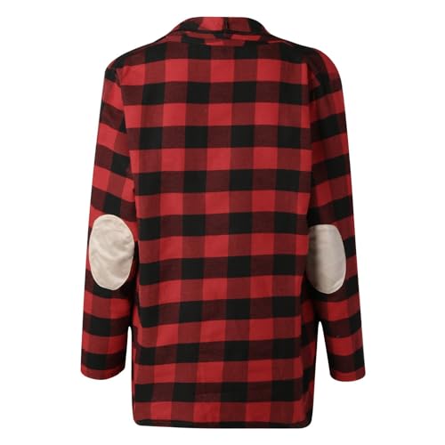 BAXLIMEK Cardigan For Women,2023 Fall Fashion Clothes Trendy Plaid Print Long Sleeve Shirts Outerwear,Dressy Casual Loose Open Front Lightweight Coats Plus Size Going Out Tops(B-Red,L)