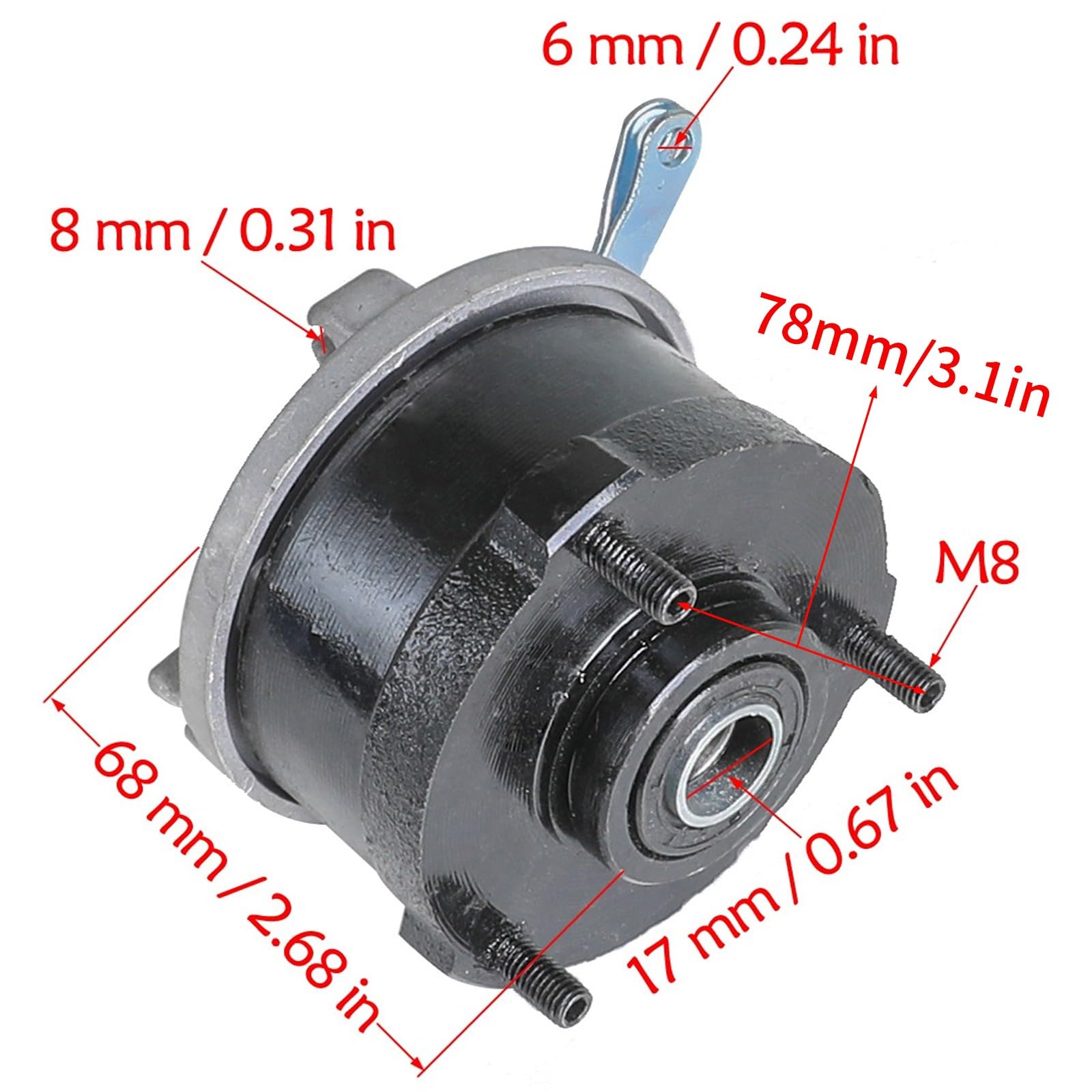 WPHMOTO Front Drum Brake Wheel Hub Assembly 3 Stud Drum Brake Housing Left & Right for 50cc 70cc 90cc 110cc 125cc ATV Quad Four-Wheeler Motorcycle