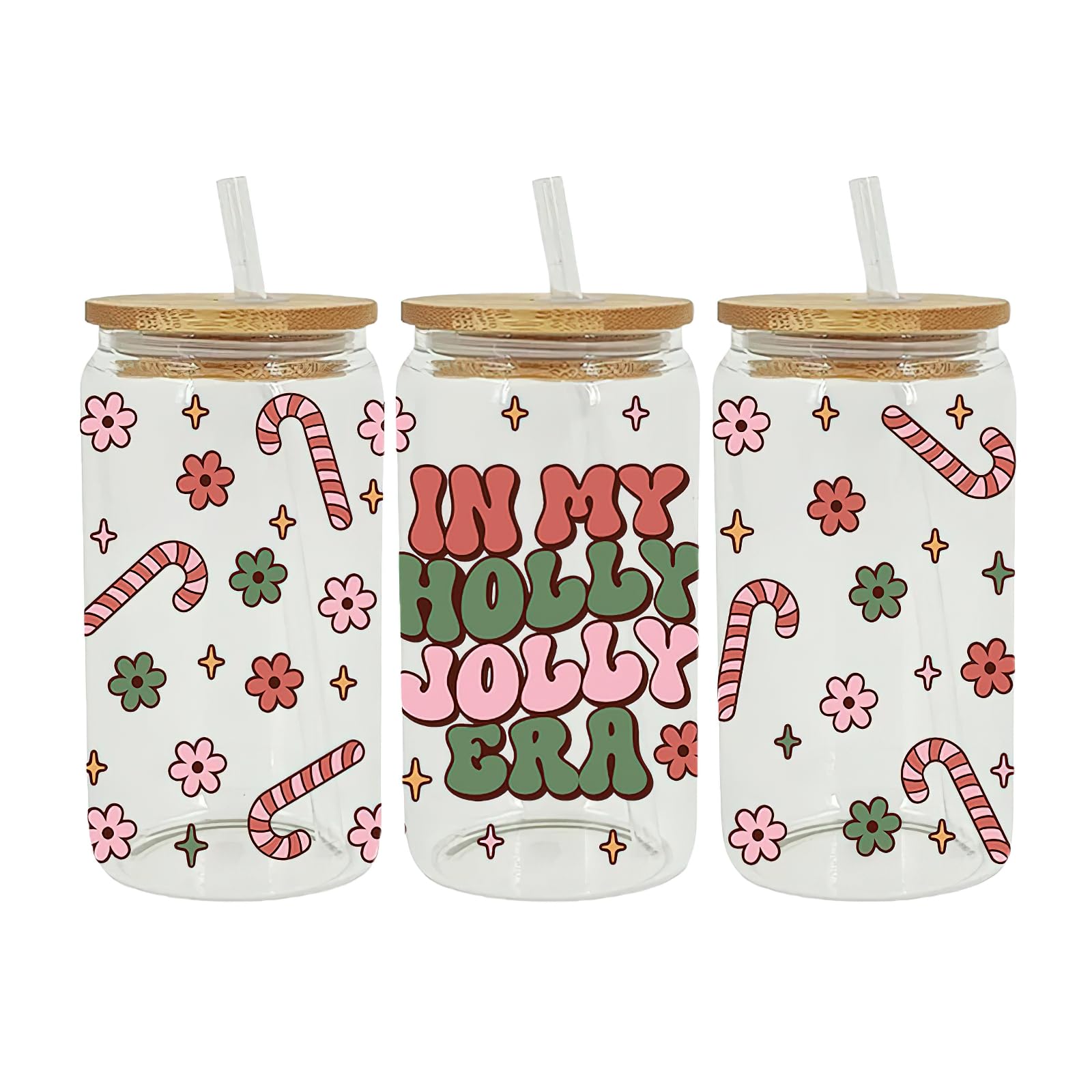 UV DTF Cup Wrap Cute Christmas Theme Stickers for Glass Cups 3D Waterproof Rub on Transfers for 16OZ Libbey Glass Cups Furniture Crafting 6 Sheets