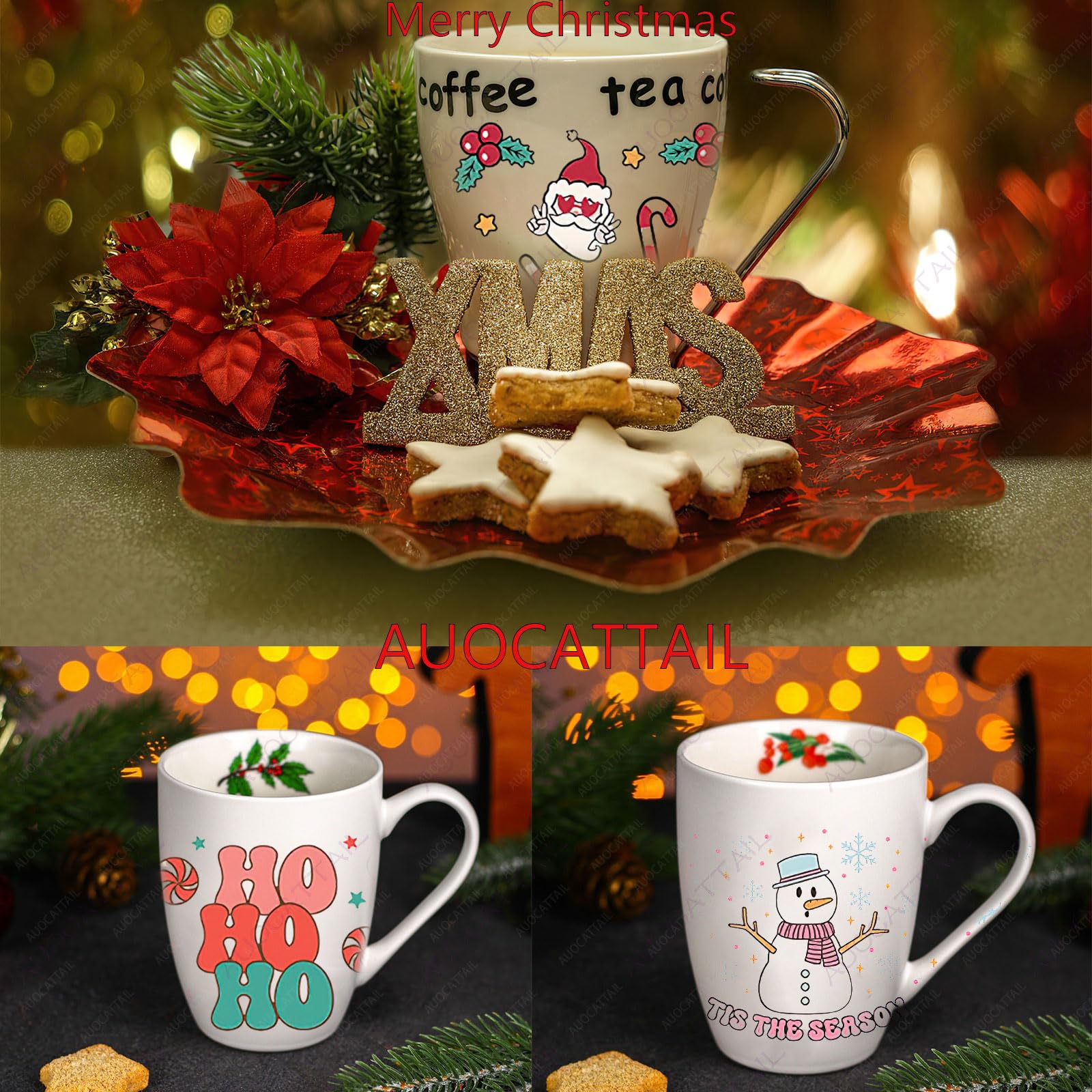 UV DTF Cup Wrap Cute Christmas Theme Stickers for Glass Cups 3D Waterproof Rub on Transfers for 16OZ Libbey Glass Cups Furniture Crafting 6 Sheets