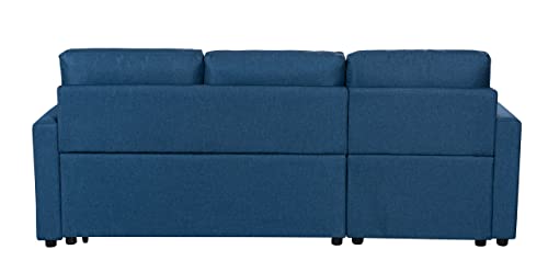 OMGO 82'' L-Shape Convertible Sleeper Sectional Sofa with Storage Chaise and Pull-Out Bed, Linen Upholstered Reversible Corner 3 Person Couch, for Living Room, Apartment, 82, Blue