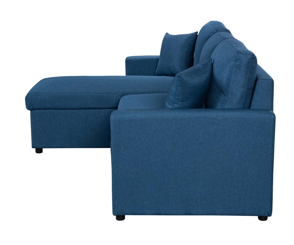 OMGO 82'' L-Shape Convertible Sleeper Sectional Sofa with Storage Chaise and Pull-Out Bed, Linen Upholstered Reversible Corner 3 Person Couch, for Living Room, Apartment, 82, Blue