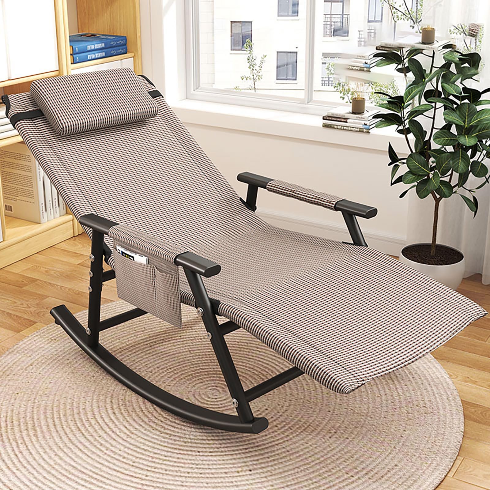 KAXLDHH Modern Rocking Chair Outdoor Widened Rocker Oversized Rocker with Steel Frame, Portable Comfy Indoor Camping Chairs for Patio, Backyard, Balcony, Porch, Load Capacity 150KG (Color : Stripes)