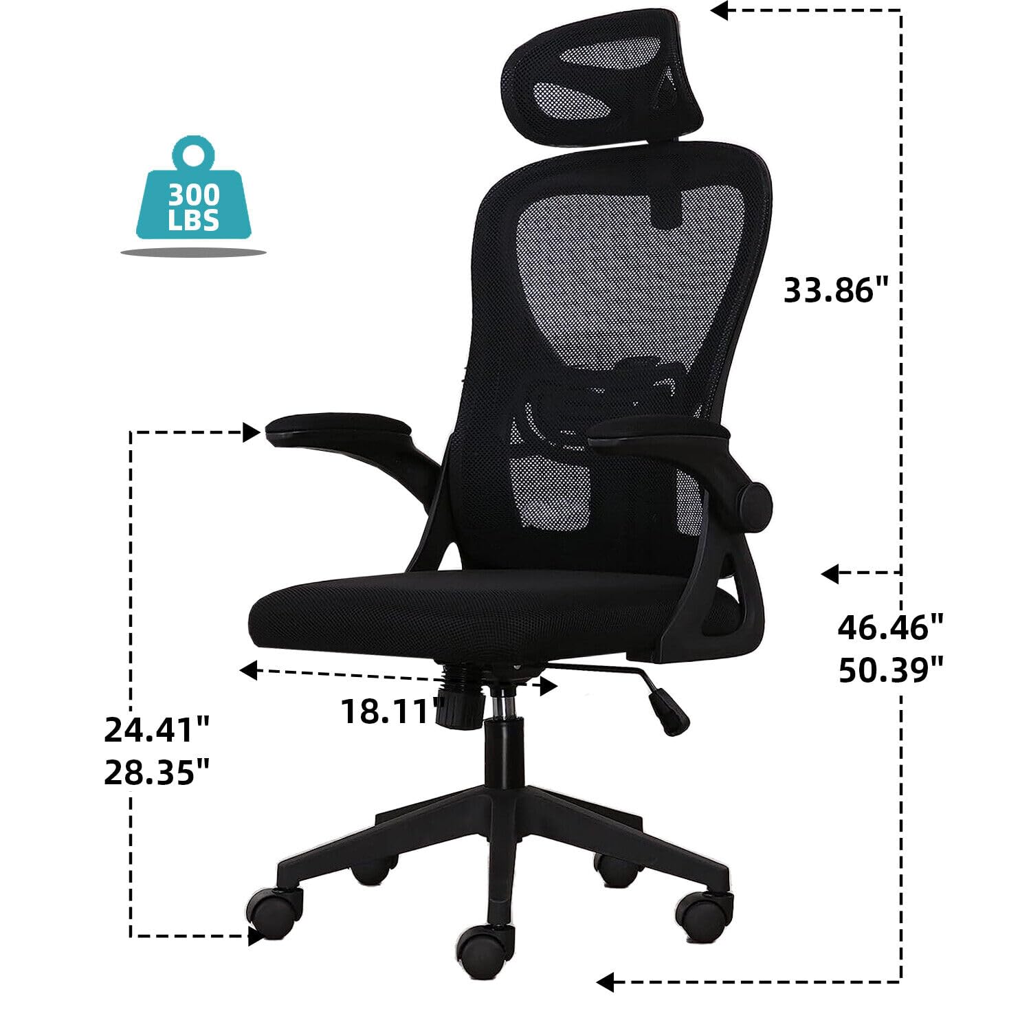 Ergonomic Mesh Office Chair Swivel Computer Desk Chair Home Office Seat Headrest Black