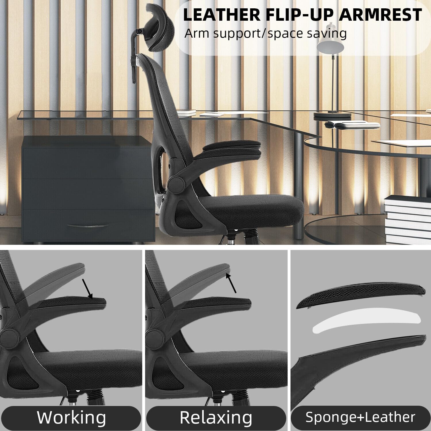 Ergonomic Mesh Office Chair Swivel Computer Desk Chair Home Office Seat Headrest Black