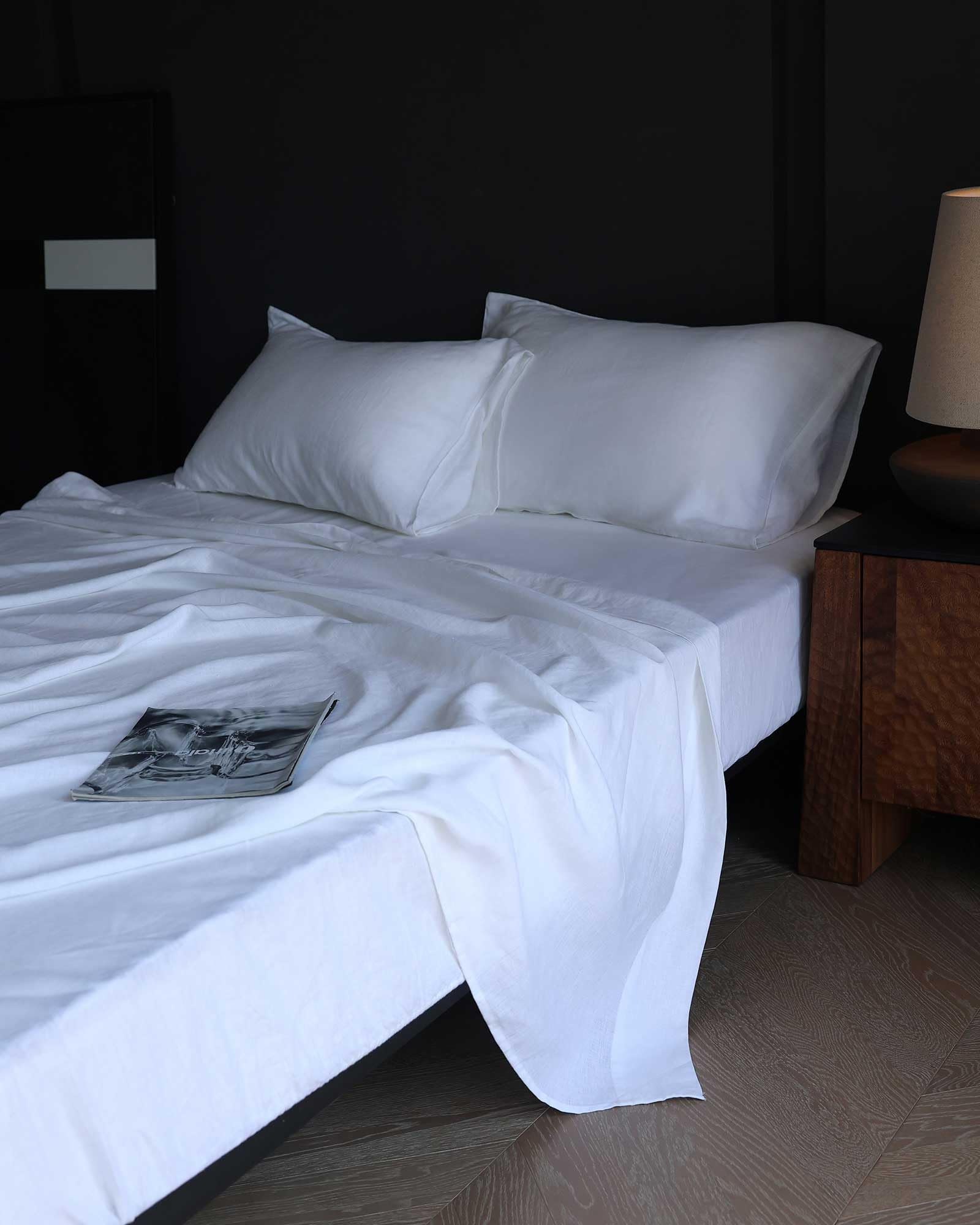 XZ XIFA White Linen Sheets Full Set, 100% Washed French Flax Organic Linen, Breathable and Cooling Sheets for Hot Sleepers - Queen Bed Set (1 Flat, 1 Fitted, 2 Pillowcases)