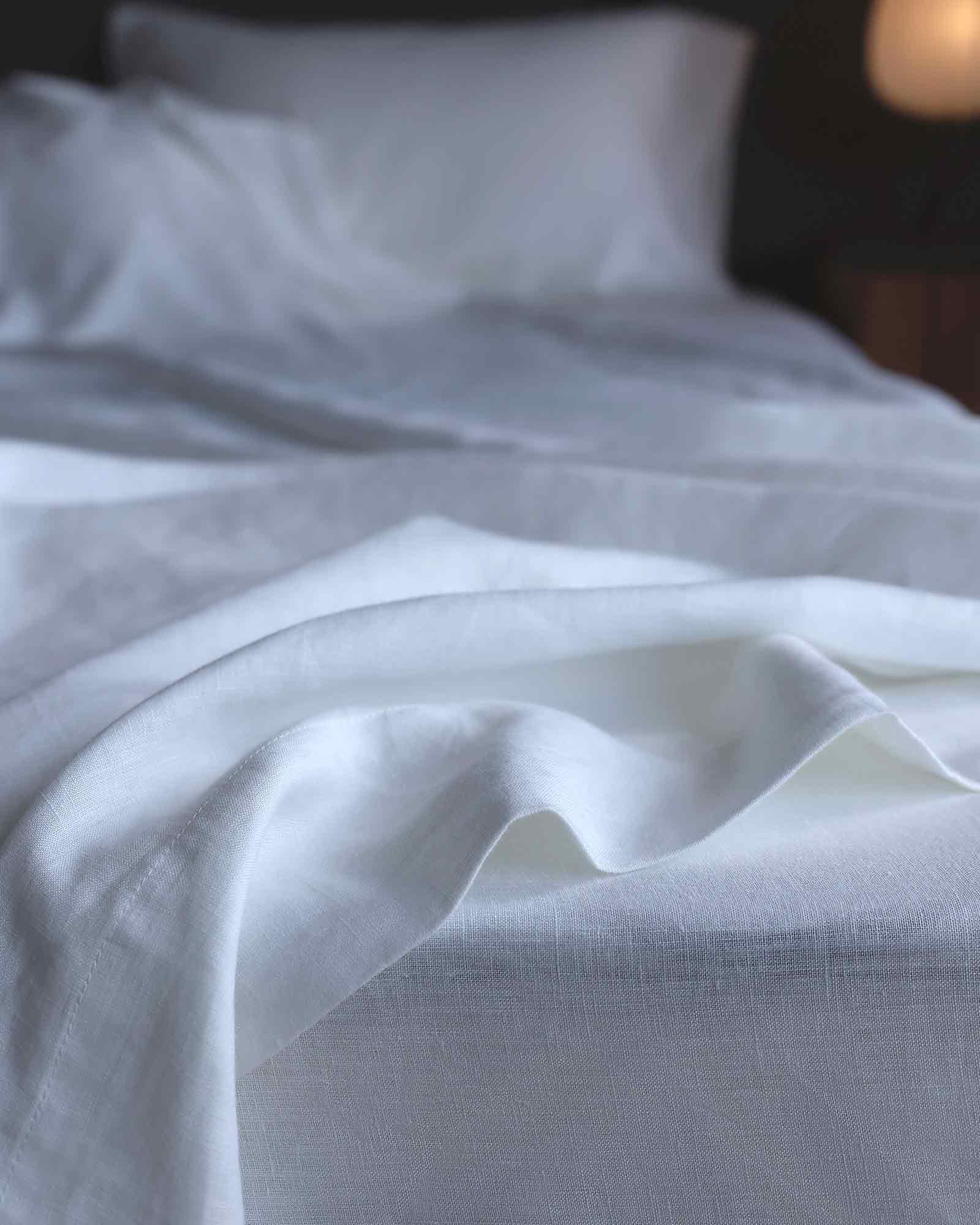 XZ XIFA White Linen Sheets Full Set, 100% Washed French Flax Organic Linen, Breathable and Cooling Sheets for Hot Sleepers - Queen Bed Set (1 Flat, 1 Fitted, 2 Pillowcases)