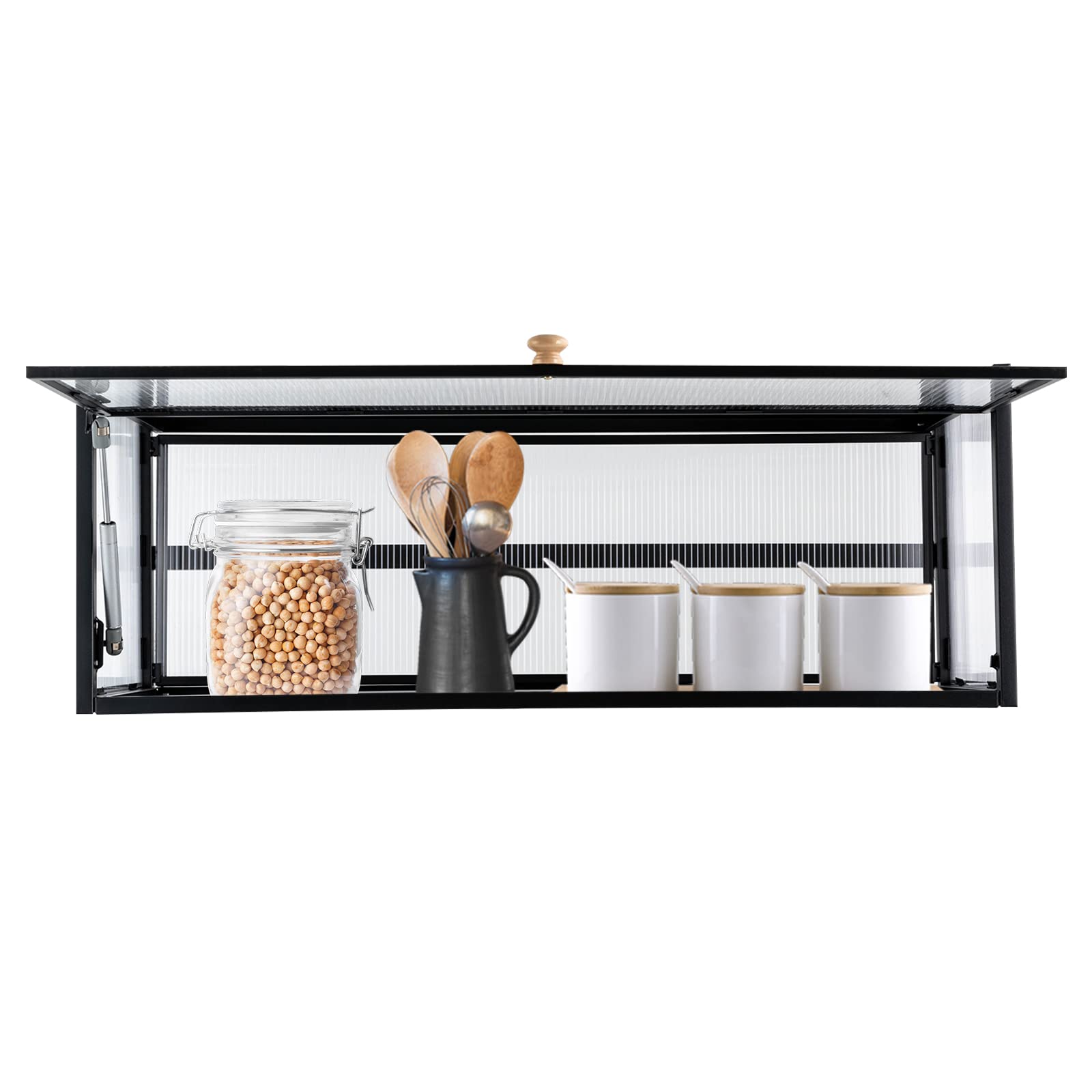 Kitchen Wall Cabinet, Wall Cabinet Storage Cabinet with Flip-Up Doors, Carbon Steel Wall Mounted Storage Cabinet, Food Pantry Cabine for Bathroom Kitchen Living Room, Black (33.5 x 11x 11.8 inch)