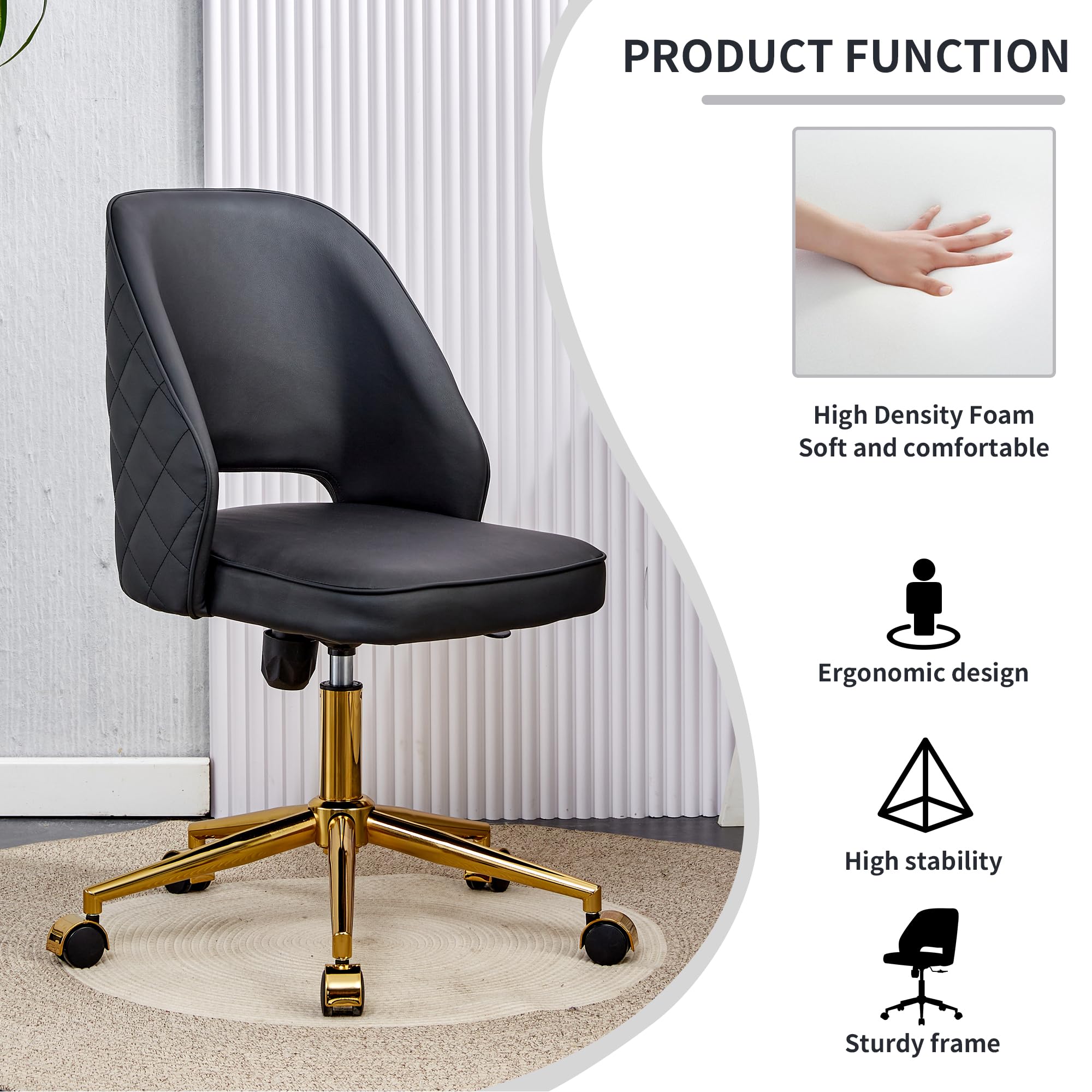 BAOMKONG PU Leather Office Chair Adjustable 360 ° Swivel Back Support Desk Chair,Computer Chair for Office,Bedroom,Home Office.(Black)