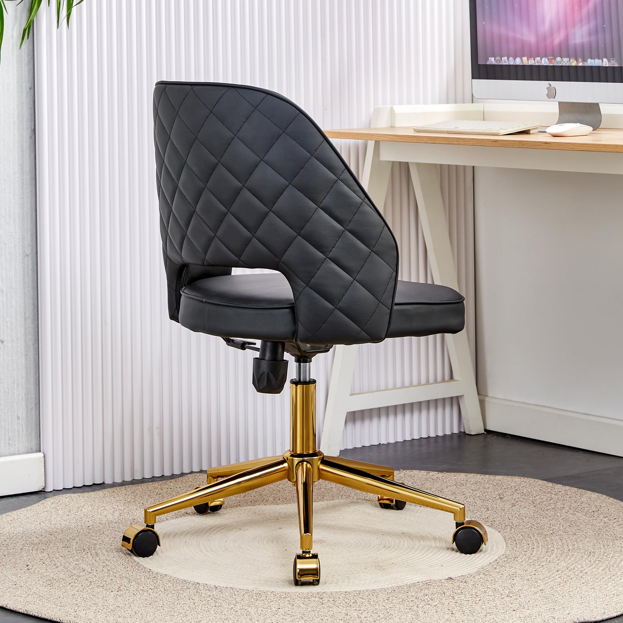 BAOMKONG PU Leather Office Chair Adjustable 360 ° Swivel Back Support Desk Chair,Computer Chair for Office,Bedroom,Home Office.(Black)