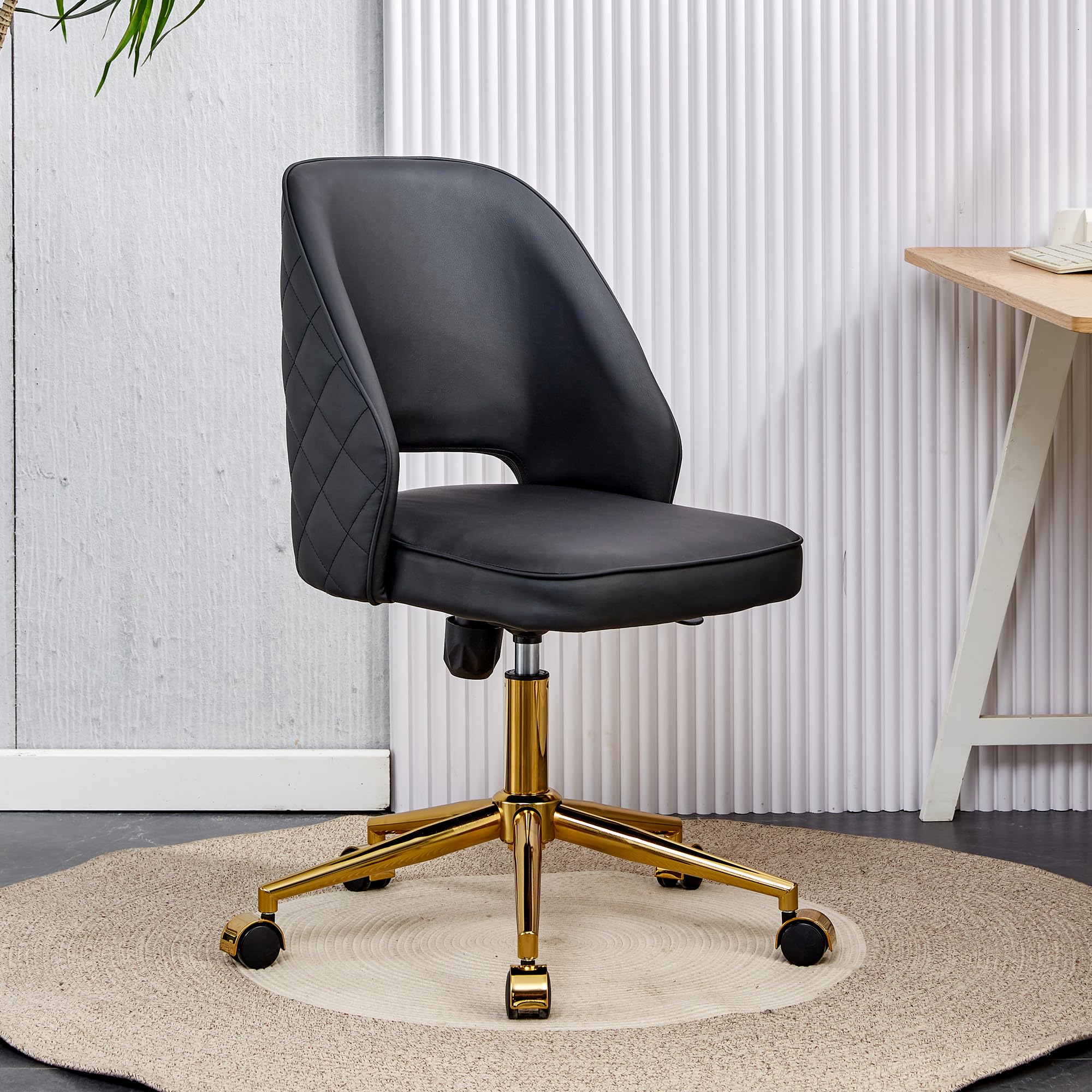 BAOMKONG PU Leather Office Chair Adjustable 360 ° Swivel Back Support Desk Chair,Computer Chair for Office,Bedroom,Home Office.(Black)