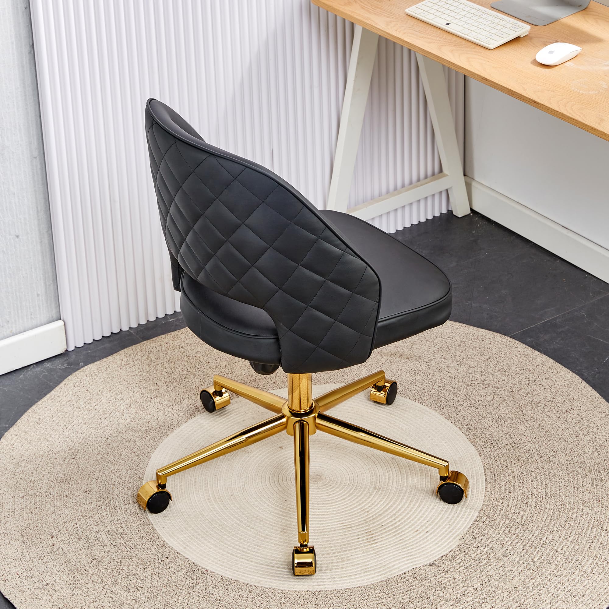 BAOMKONG PU Leather Office Chair Adjustable 360 ° Swivel Back Support Desk Chair,Computer Chair for Office,Bedroom,Home Office.(Black)