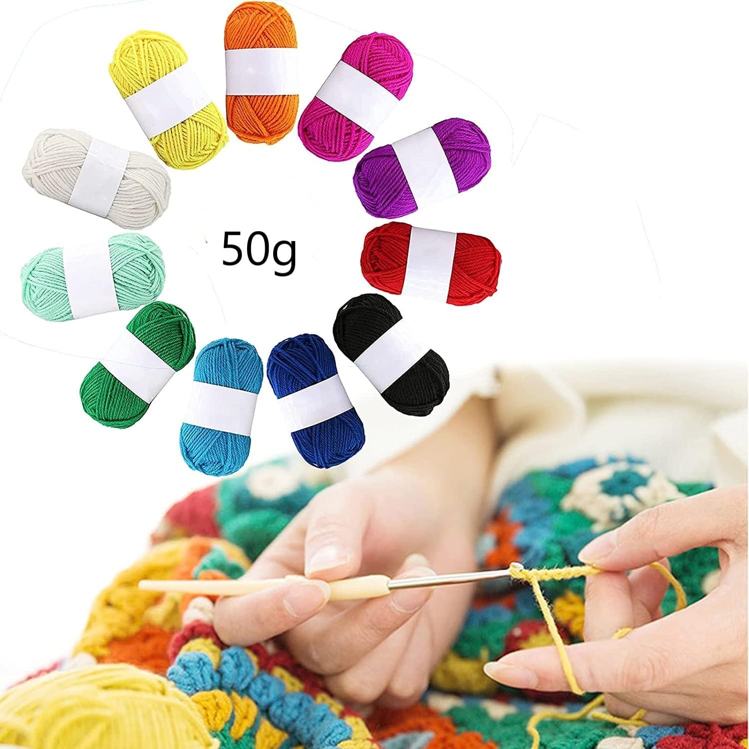 12X 50g Double Knitting Yarn 100% Acrylic Knitting Yarn Colourful DK Yarn,Perfect for Any Crochet and Knitting Mini Project,Yarn Knitting Wool Crochet Yarn, Ideal for Beginners, Kids Crafts